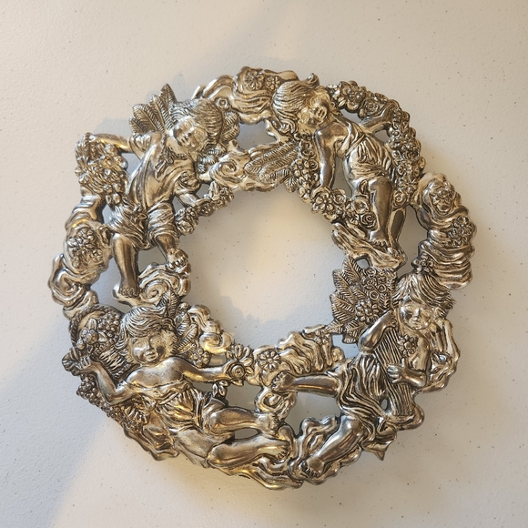Vintage | Accents | Vintage Silver Plate Wreath Angels Wall Art Ornate ...